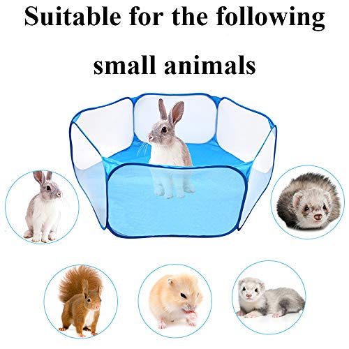 kathson Playpen for Small Animals Cage Tent, Breathable&Transparent Pets Playpen Folding Exercise Pop Open Outdoor/Indoor Portable Fence with Carrots for Guinea Pig Hamster Rabbit Rat Gerbils(Blue)