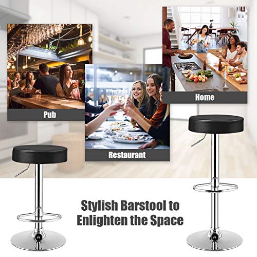 COSTWAY Bar Stool, Modern Swivel Backless Round Barstool, PU Leather Armless bar Chair with Height Adjustable, Chrome Footrest, Sturdy Metal Frame for Kitchen Dining Living Bistro Pub (Black, 1 pc)