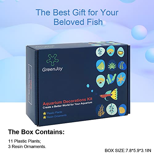 GreenJoy Aquarium Decorations Fish-Tank Accessories Plants - Fish Tank Decor Kit with Artificial Plants and Hideouts Ornaments,Small (Ornaments Set #1)