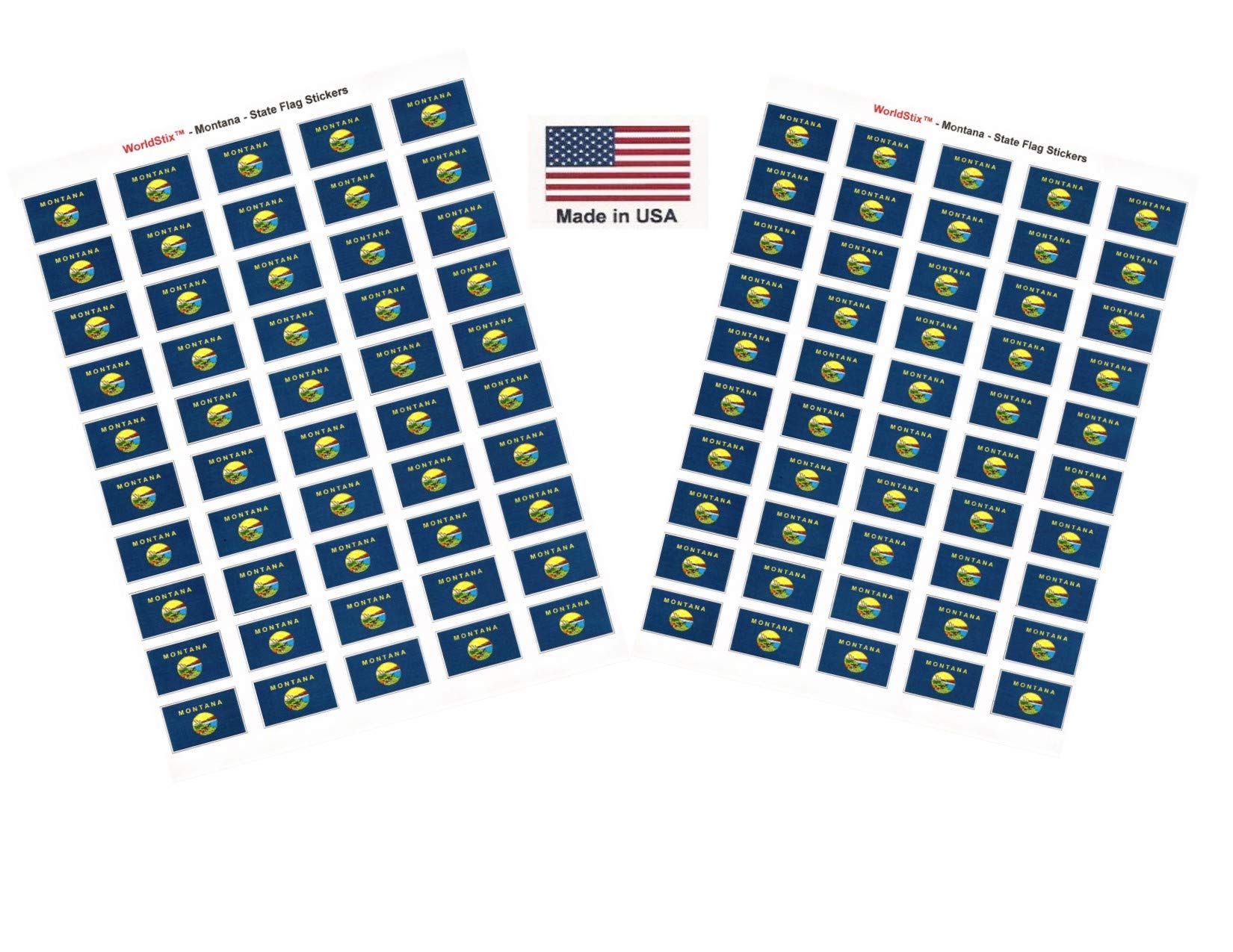 Made in USA! 100 Montana 1.5" x 1" Self Adhesive State Flag Stickers, Two Sheets of 50, 100 Montana Sticker Flags Total