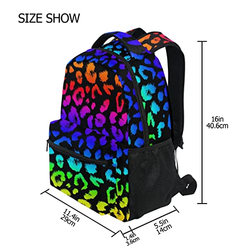 ALAZA Rainbow Leopard Cheetah Print Animal Backpack Purse with Multiple Pockets Name Card Personalized Travel Laptop School Book Bag, Size S/16 inch