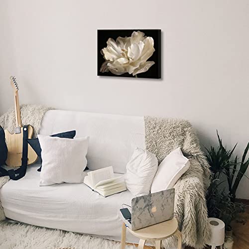Black Bathroom Decor - White Tulip on Black Background Modern Canvas Wall Art Bathroom Decor Wall Art Black Decor Bathroom Pictures Black and White Wall Art Artwork for Home Walls Framed 12x16inch
