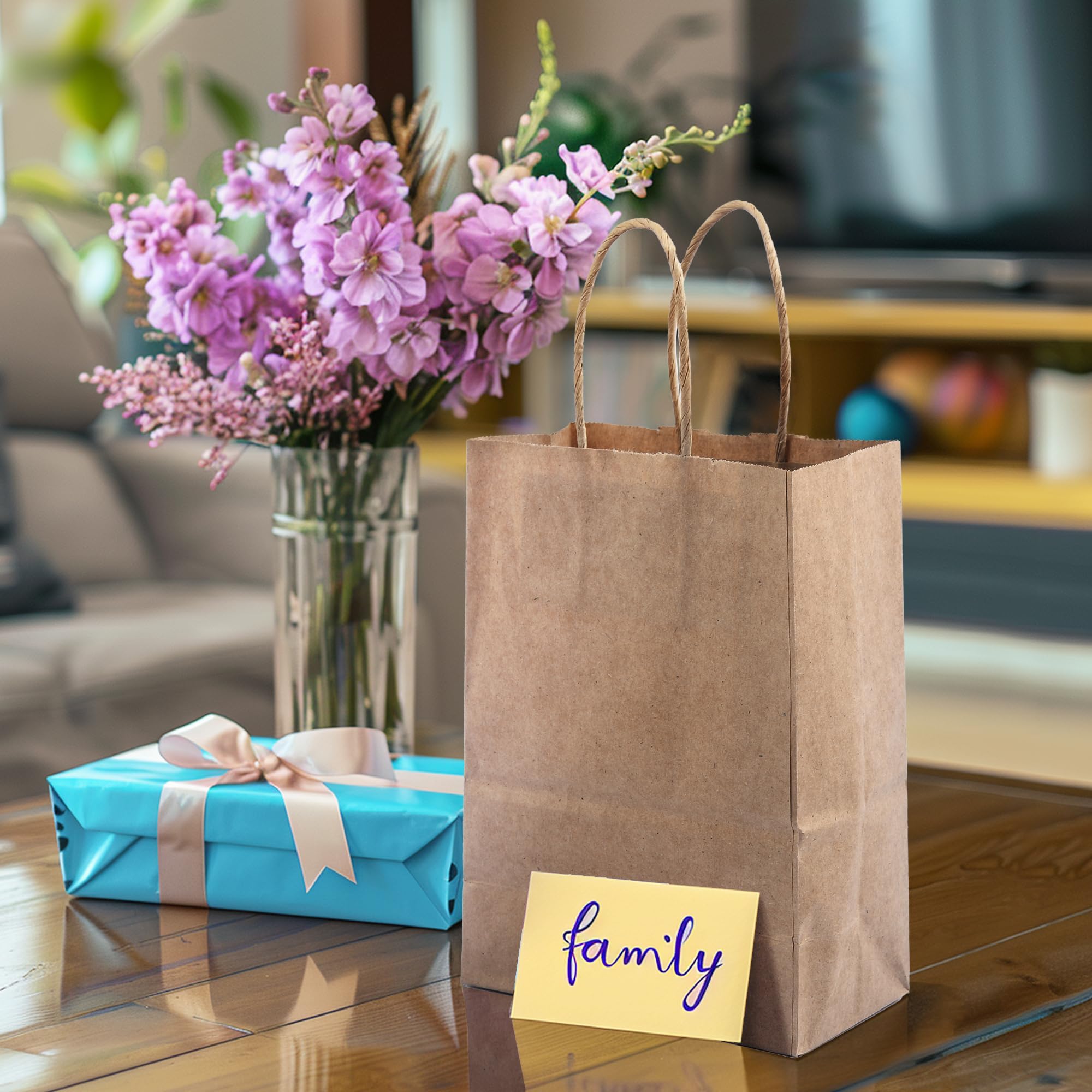 200Pack paper bags with handles,8.1x5.9x3.1 Inch,paper bags with handles bulk,gift bags bulk,brown gift bags,bolsas de papel para negocio,Paper Bags Bulk for Birthday Party Favors, Shopping, Retail