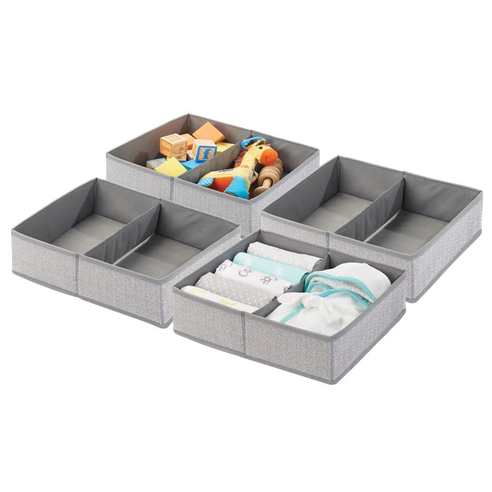mDesign Fabric Drawer Organizer Bin Dividers for Baby Nursery Dresser, Closet, Organization - Bins Hold Clothes, Diapers, Cream, Toy, Blankets - 4 Pack, Gray Herringbone