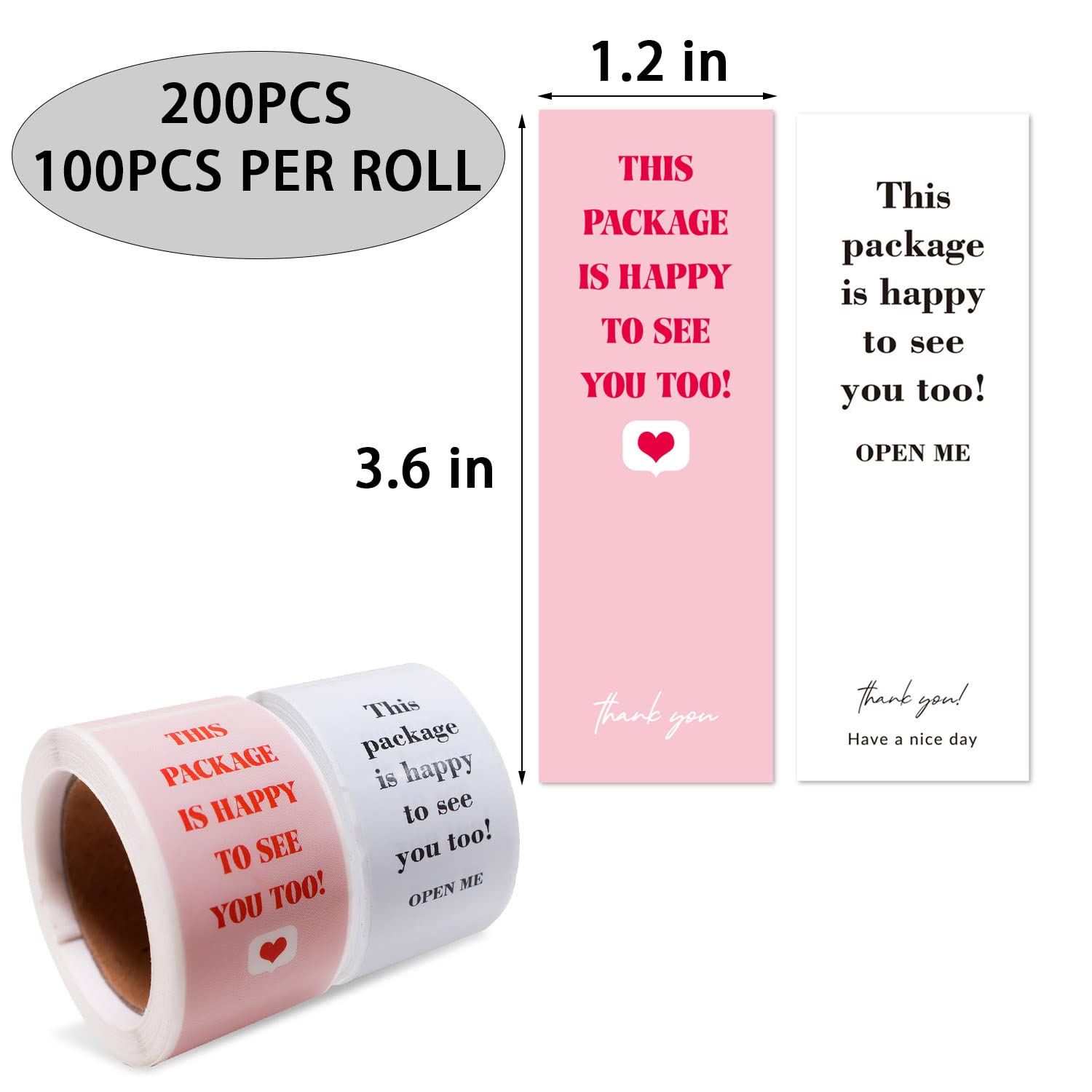 200PCS (1.2"x 3.6") This Package is Happy to See You Too Stickers for Business,Rectangular Thank You Sticker Labels Online Retailers, Boutiques,Boxes and Envelope.