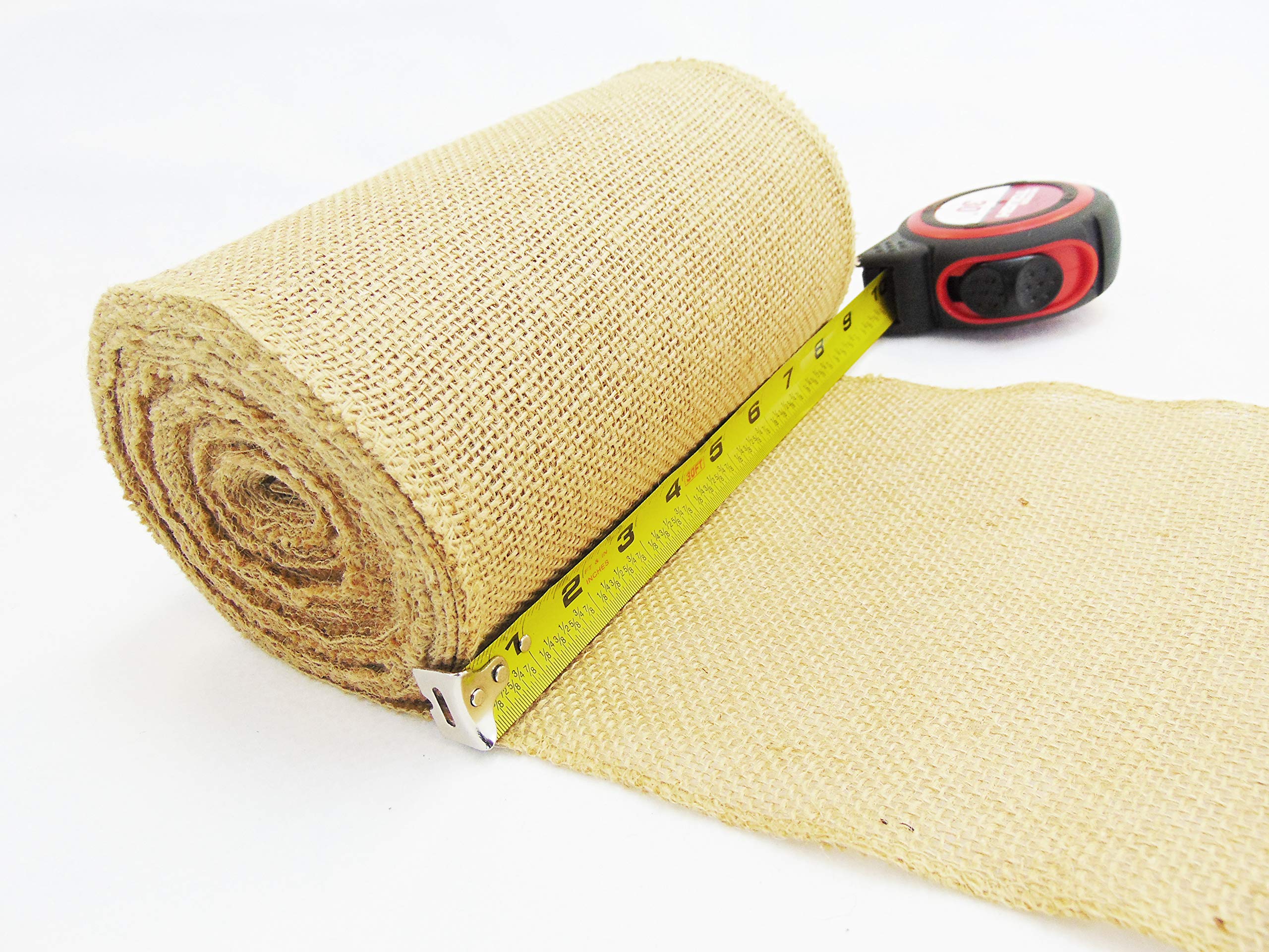 8 inch wide by 60 feet long tight weaved burlap tree plants wrap for protection ribbon | high density finished edges country style indoor outdoor table runner