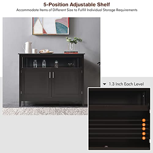 Costzon Buffet Cabinet with Storage, 45"L x 20"D x 36"H Large Wooden Kitchen Sideboard with 2-Level Shelf, Open Doors, Coffee Station Side Boards for Living Room, Home Coffee Bar, Bathroom (Espresso)