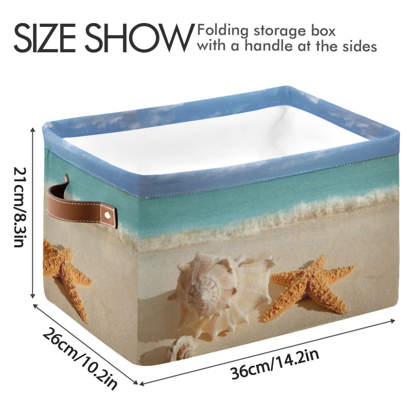 ALAZA Sea Shells Starfish Sand Turquoise Foldable Storage Box Storage Basket Organizer Bins with Handles for Shelf Closet Living Room Bedroom Home Office 1 Pack