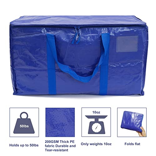 6-Pack Extra Large Moving Bags Heavy Duty Reusable Moving Storage Bag Boxes Totes Bags Containers for Space Saving Storage, Carrying, Travelling, College Dorm Packing, Blue
