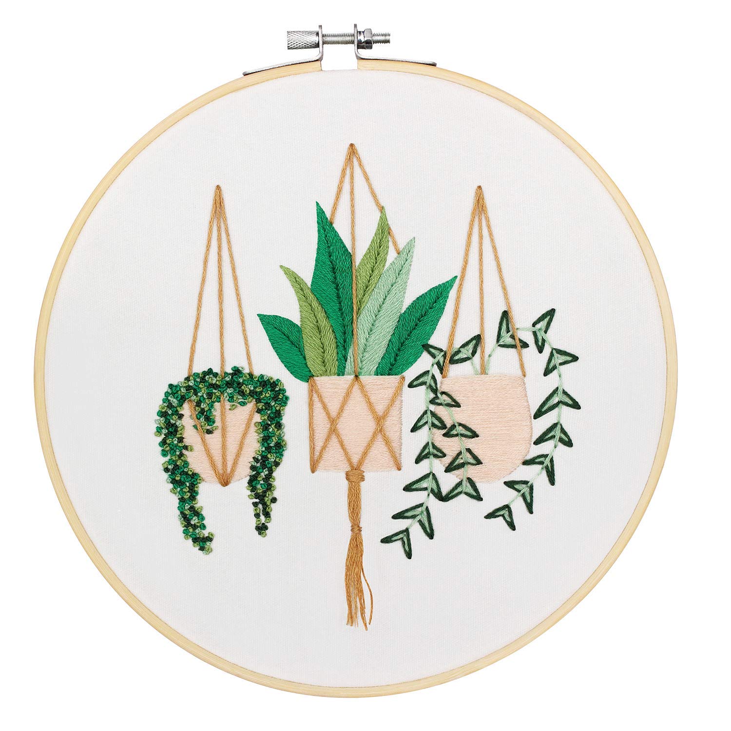 3 Pack Embroidery Starter Kit with Pattern, Kissbuty Full Range of Stamped Embroidery Kit Including Embroidery Fabric with Pattern, Bamboo Embroidery Hoops, Color Threads and Tools Kit (Floral Plants)