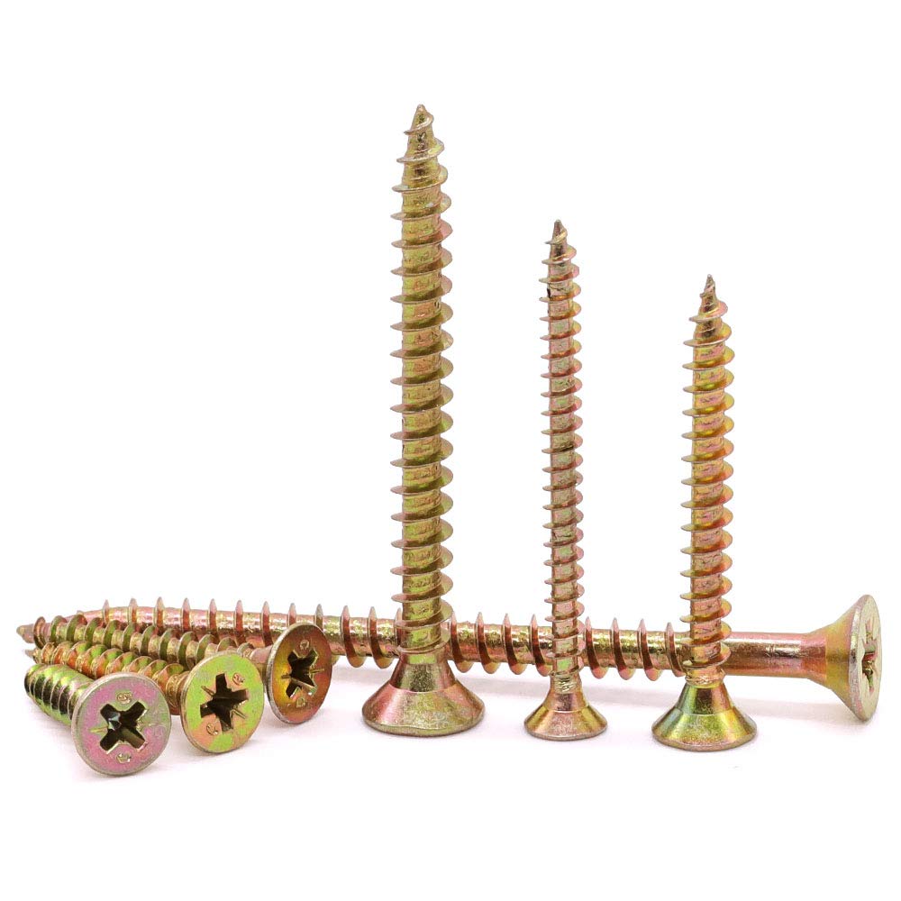 M4 x 20mm (100 PCS) Flat Phillips Head Wood Screws Countersunk Head Drywall Clipboard Screw Phillips Drive Yellow Zinc Plated Wood Interior Construction Projects Metal Screw