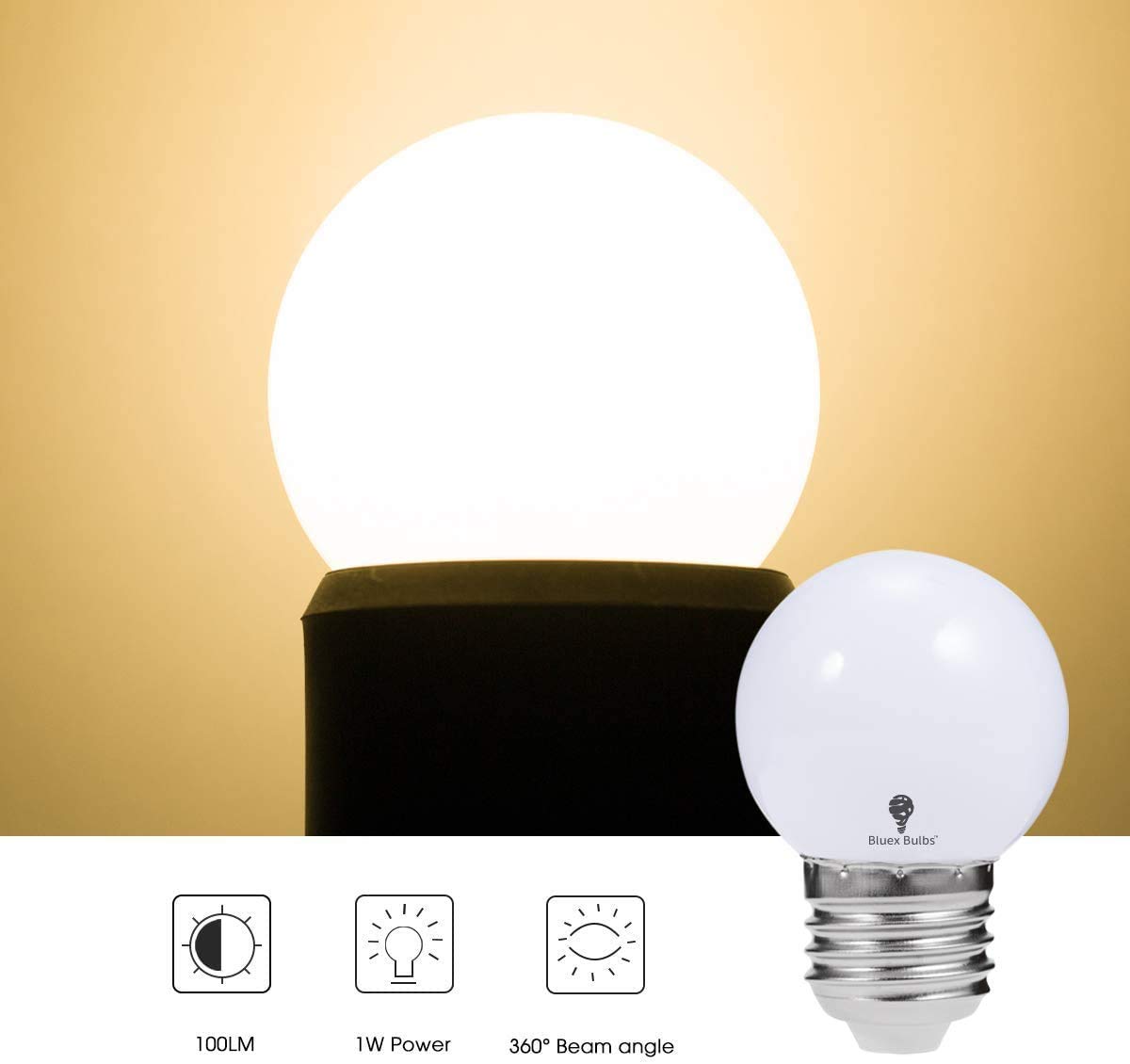 8 Pack G14 1W LED Light Bulb - 5000K Cool White 10 Watt Light Bulb Equivalent E26 Base - Small LED Night Light Bulb for Bedroom, Ceiling Fan, Table Lamp, Kitchen, Pendant Fixtures Low Watt Light Bulbs