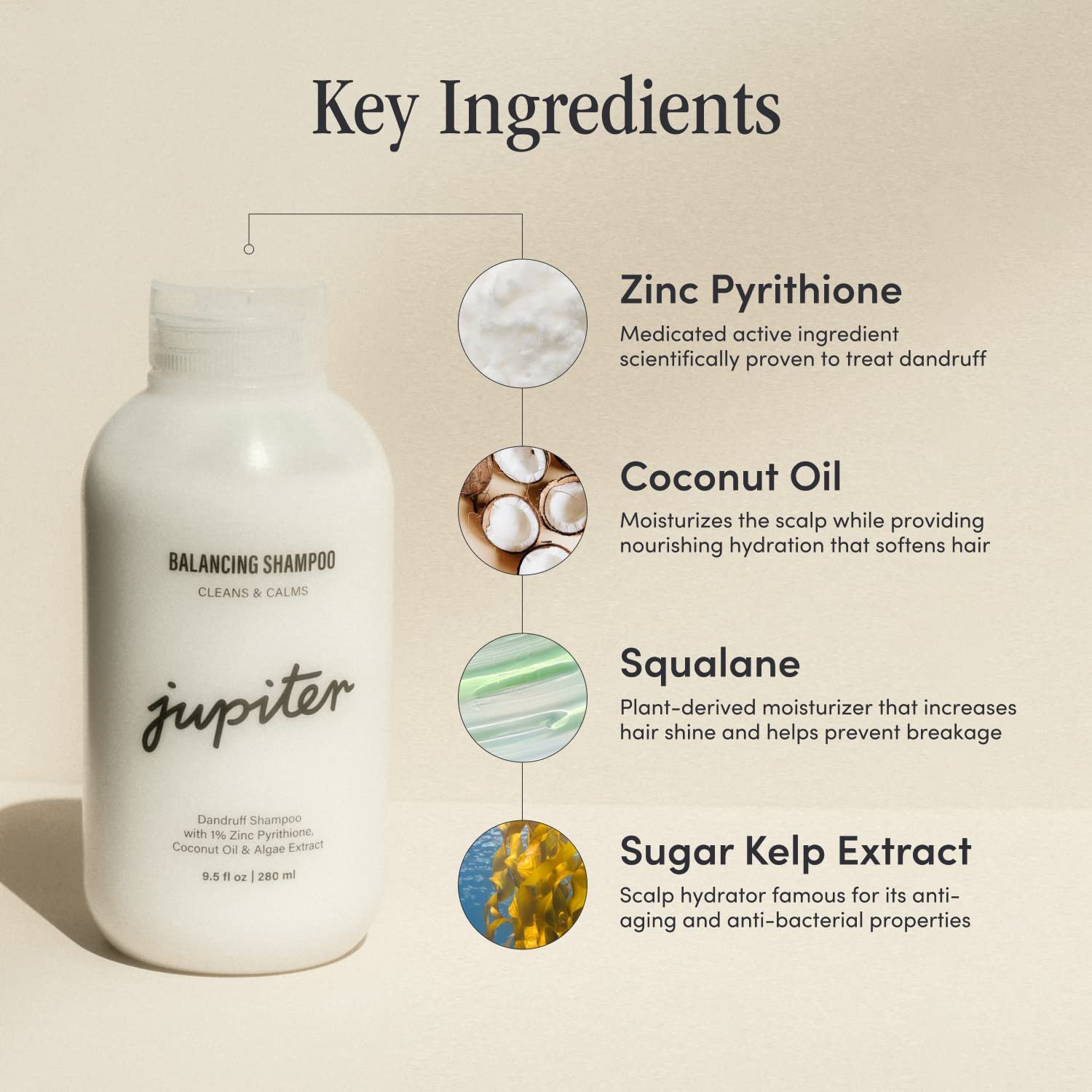 Jupiter Dandruff Shampoo, Conditioner, and Serum Trio, Relieves Itchy, Dry, & Flaky Scalp, Color-Safe, & Sulfate-Free, Made with Zinc, Coconut Oil, and Green Tea