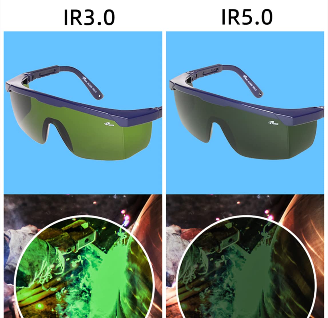 IR 5.0 Welding Safety Glasses, Anti Fog Lens Safety Eyewear Goggles, Adjustable Frames, Scratch-Resistant, Torch Brazing Welding Cutting Soldering Goggles, Helmet, Mask, UV Protection