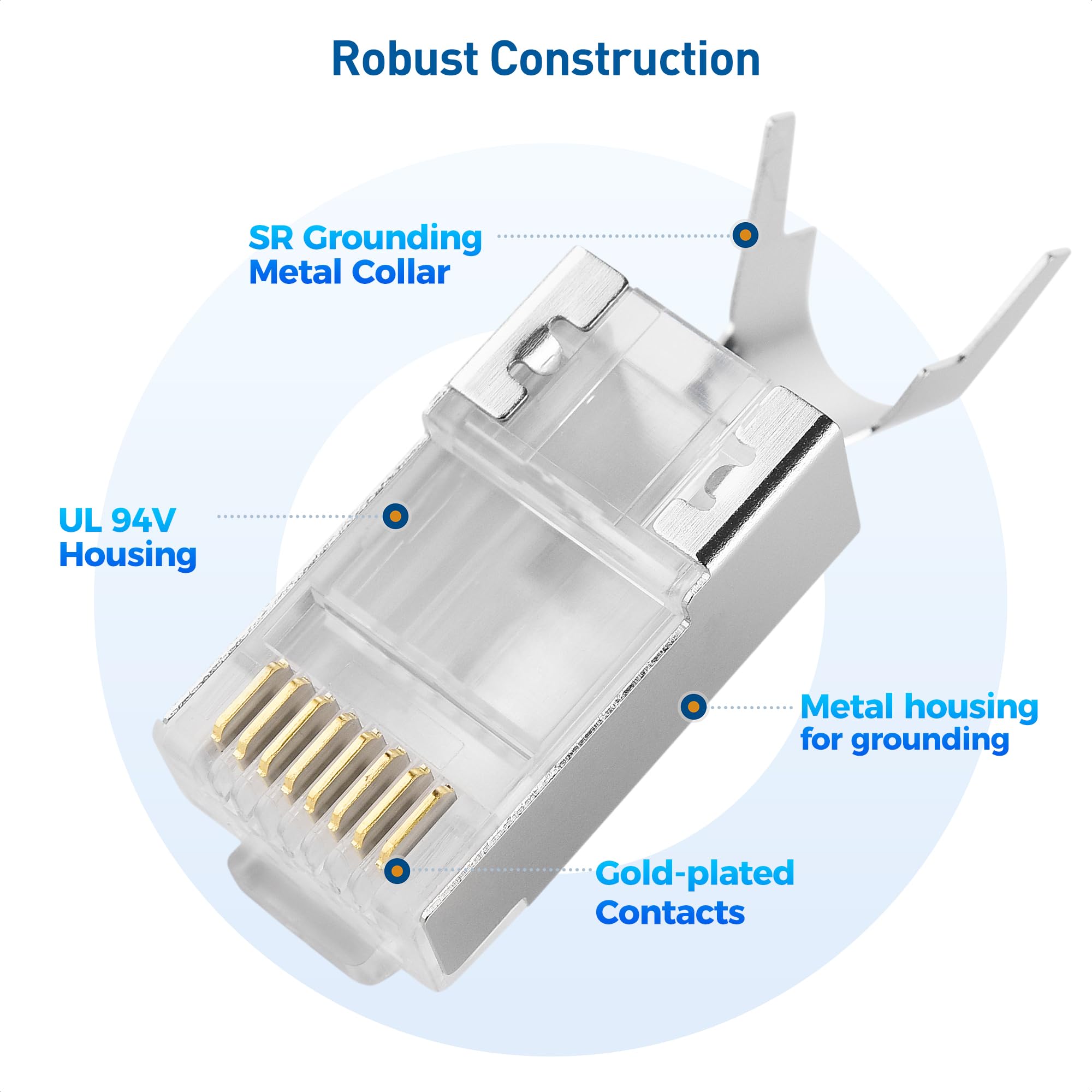 Cable Matters 50-Pack Cat6A RJ45 Shielded Modular Plugs with Strain Relief Boots/Cat 6A Shielded RJ45 Connectors