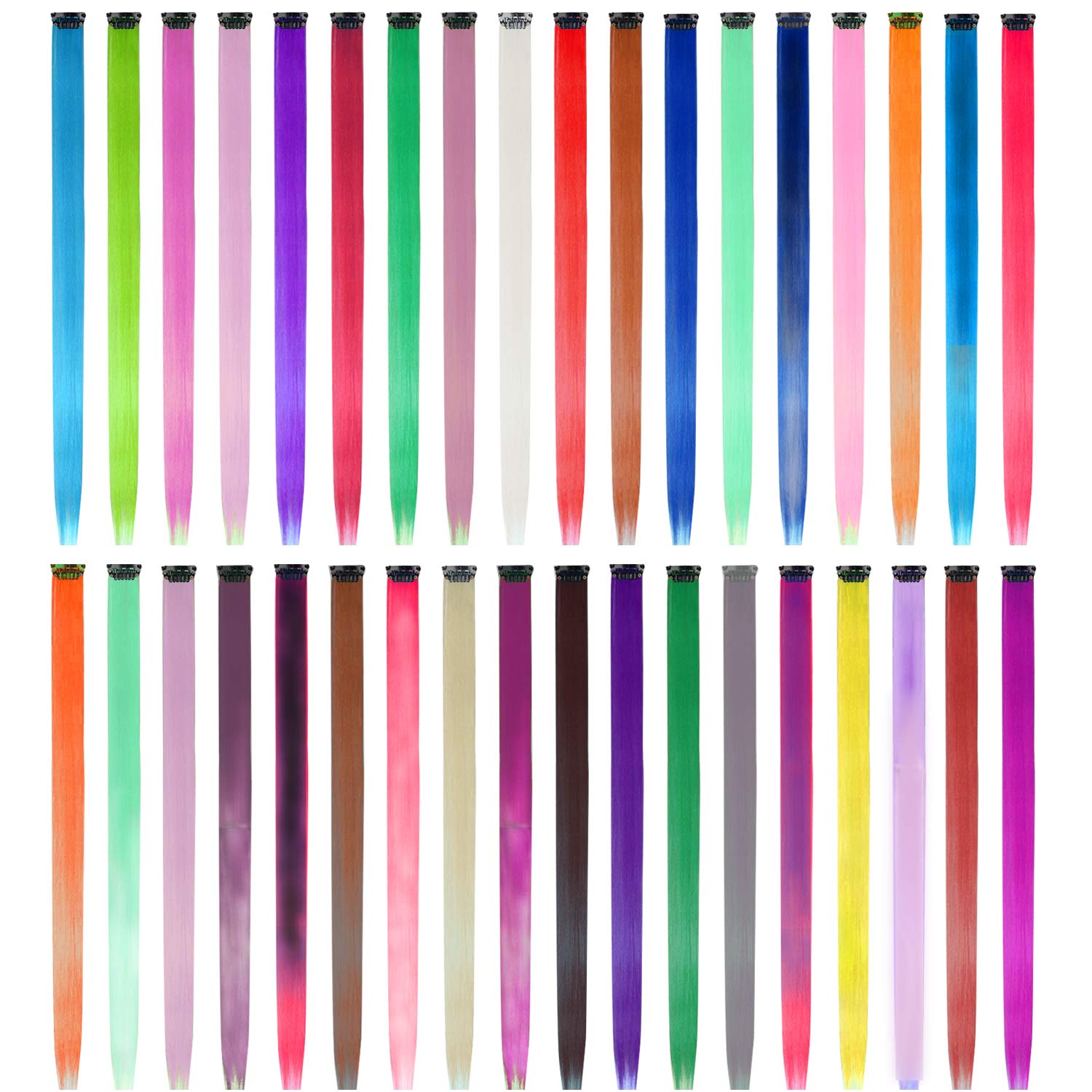EuTengHao 36 Packs Colored Clip in Hair Extensions 22'' Colorful Straight Hair Extensions Clip in for Women and Kids Multi-Colors Party Highlights Streak Synthetic Hairpieces (36 Colors Set)