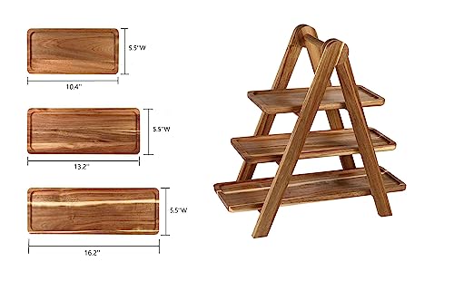 3 Tier Tray Serving Stand Acacia Wood Platter Charcuterie Tiered Set for Entertaining Gethering Food Display Vendor Events Fruit Dessert Appetizer Cheese