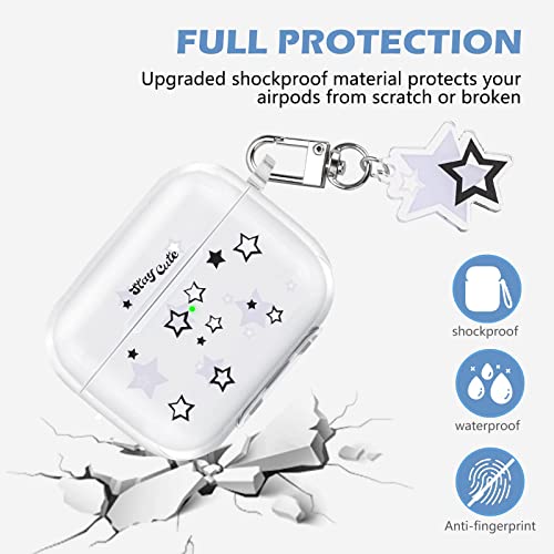AirPod Pro 2 Case with Star Keychain, Cute Charms Star Pattern Design Clear Soft Protective Cover for AirPods Pro 2nd Generation 2022 Case