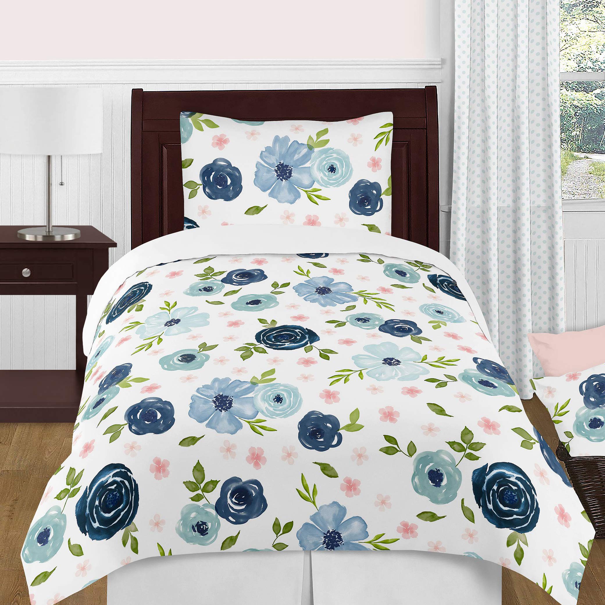 Sweet Jojo Designs Blue and White Polka Dot Lamp Shade - Watercolor Floral Shabby Chic Collection