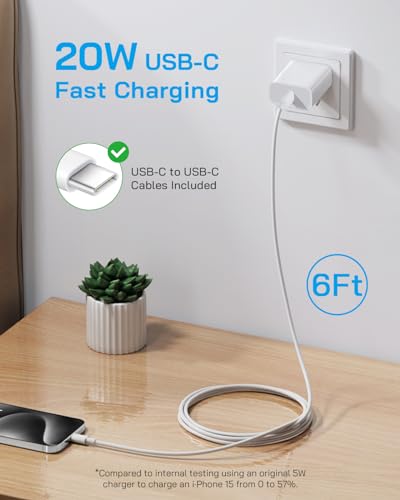 3 Pack i Phone 15 Charger Fast Charging, 20W USB C Charger Block with 6FT USB C i Phone 15 Charger Cable Compatible with Phone 15 Pro Max /15 Plus/,Pad Pro 12.9"/11",iPad Air 5th/4th 10.9"