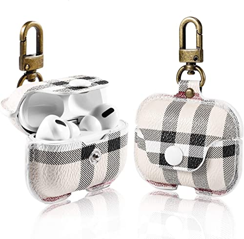 Airpod Pro Case,HEJITAI Leather Airpods Pro Case Cover with Keychain,Airpod Pro Cute Case for Women Men Girl,iPod Pro Case Compatible with Apple AirPods Pro (2019) (White)