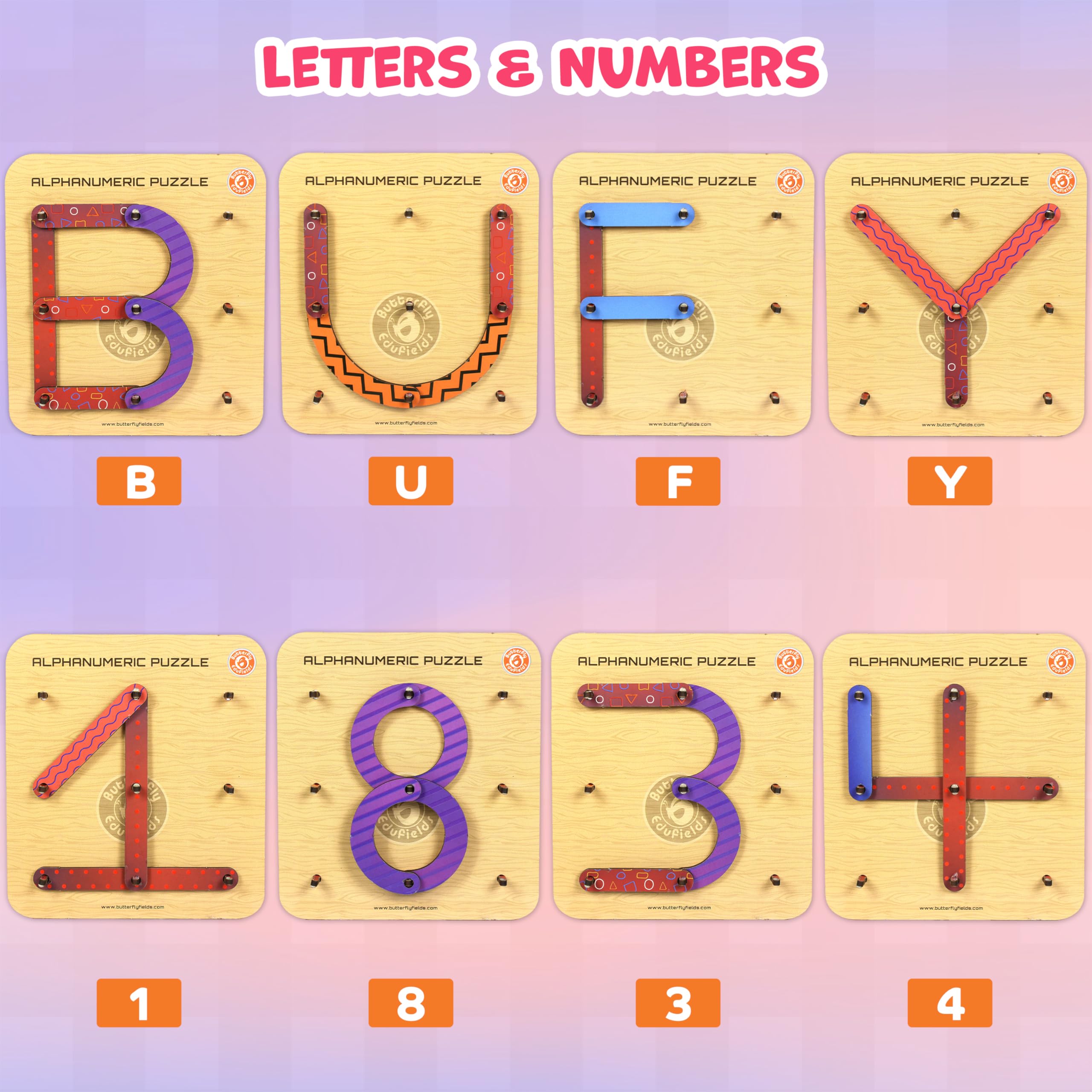 ButterflyEduFields Wooden Alphabets Numbers Construction Puzzle for Kids 3 Years 4 5 Years Boys Girls Preschool Learning Pack | Stacking Blocks Shape Colour Sorter Pegboard Kit