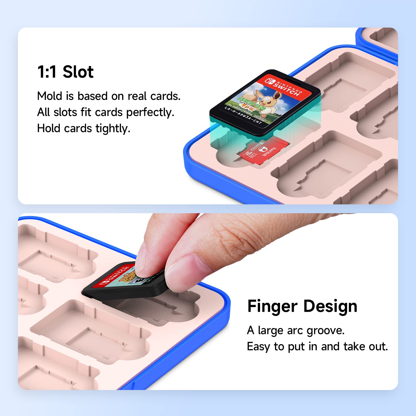 24-Slot Switch Game Card Case Compatible with Switch Game Cards & Micro SD Cards, The Games Holder Organizer Suitable for Switch, Lite & OLED Games, Blue Random Pattern