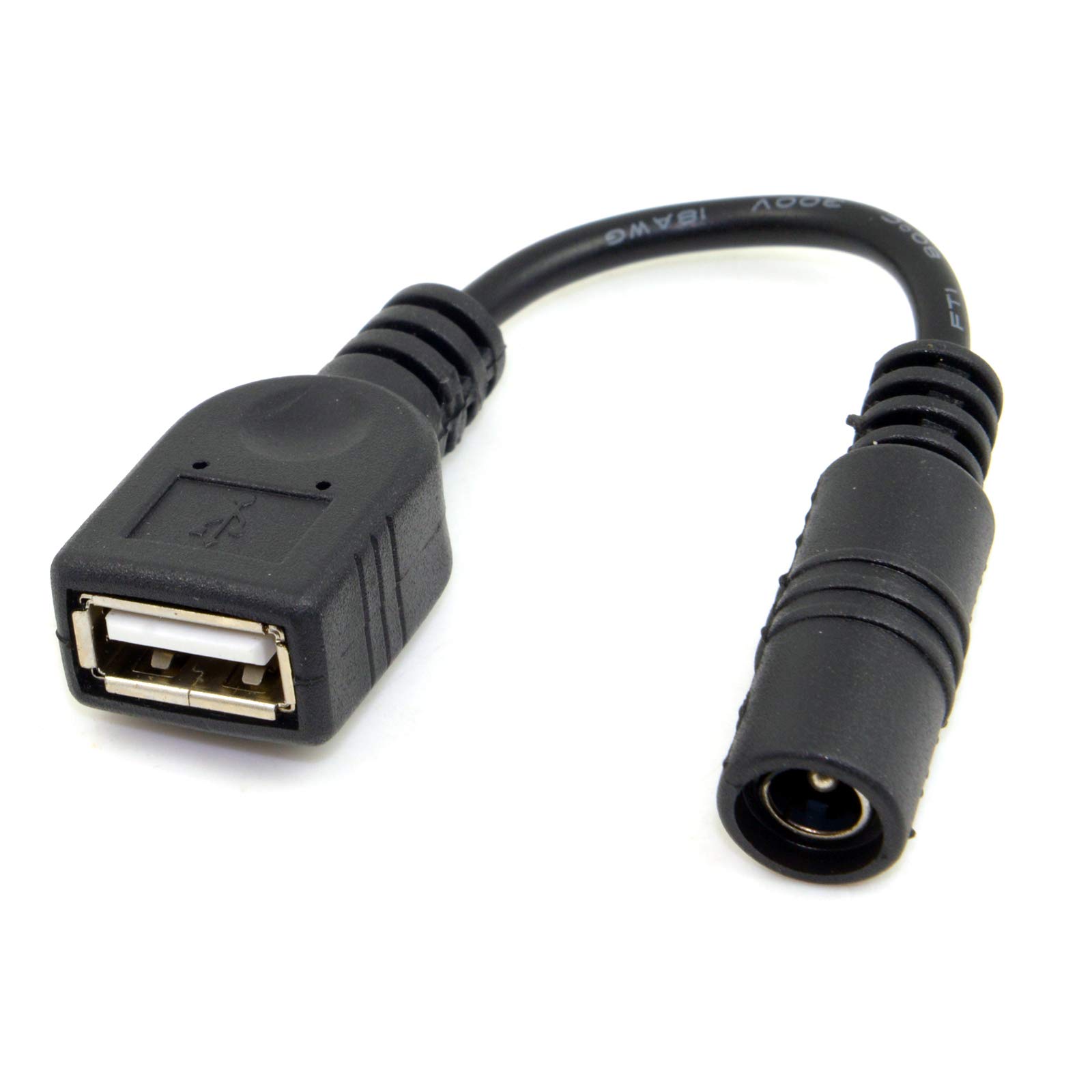 cablecc 5V USB Female to DC Power Jack 5.5 2.1mm Charge Adpter Cable for Cell Phone & Tablet