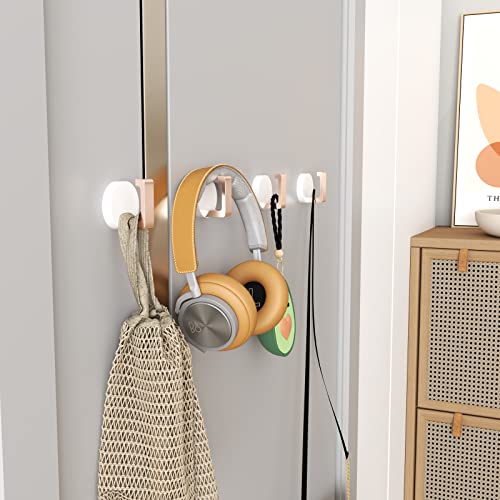 BATHLAVISH Towel Hook White and Gold Bathroom Coat Hook Robe Hook Stainless Steel Door Hanger Towel Robe Clothes Cabinet Closet Sponges Wall Hook for Bathroom Bedroom Kitchen Hotel Bath 4 Packs