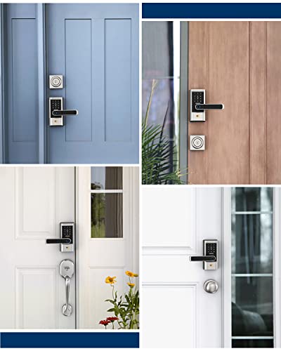 Keyless Entry Door Lock, Zomnua Fingerprint Lever Lock Keypad Door Lock with Handle, Deadbolt Alternative Front Door Lock Biometric Passcode Code Door Lock with IC Card for Home Hotel Office (Silver)
