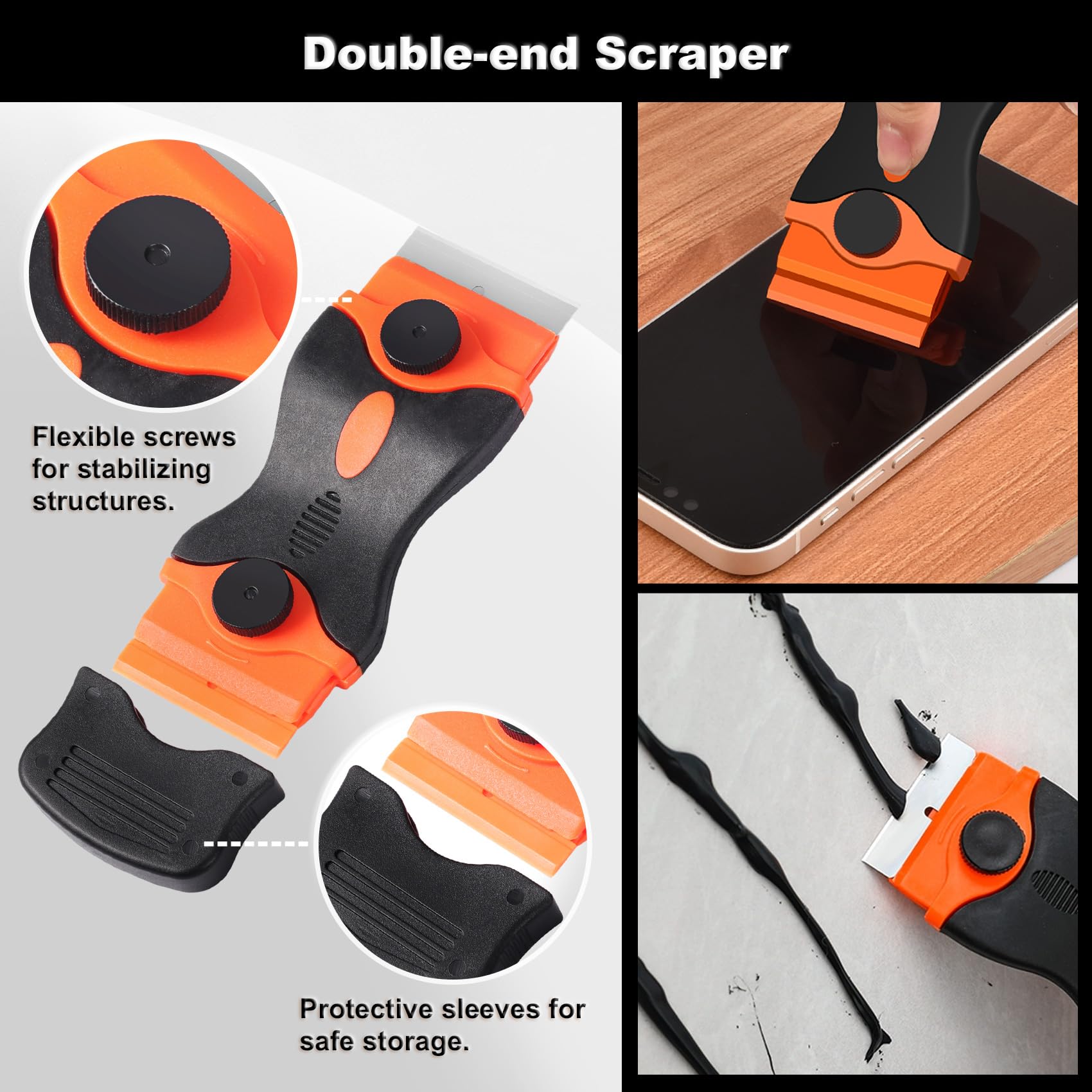 Kailund Razor Blade Scraper Tool 2 Pack, Double Edged Cleaning Razor Scraper Tool with 31 Pcs Metal & Plastic Razor Blades, Long Handle Glass Scraper for Paint|Decals|Stickers|Tint