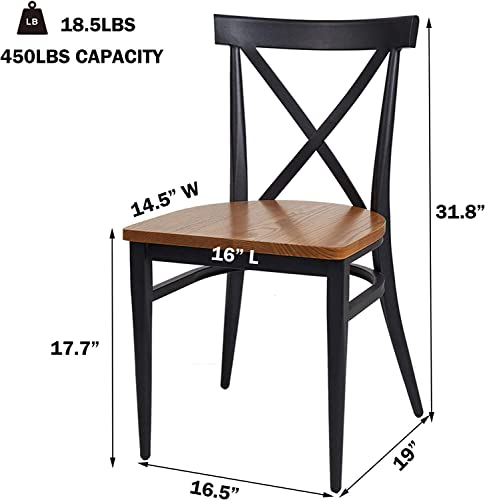 LUCKYERMORE Black Metal Dining Chairs Set of 2 Heavy Duty Kitchen Chairs Fully Assembled for Restaurant Solid Wood Seat X Back Cafe 450lbs Weight Capacity, Farmhouse Mid Century Morden Dining Chair