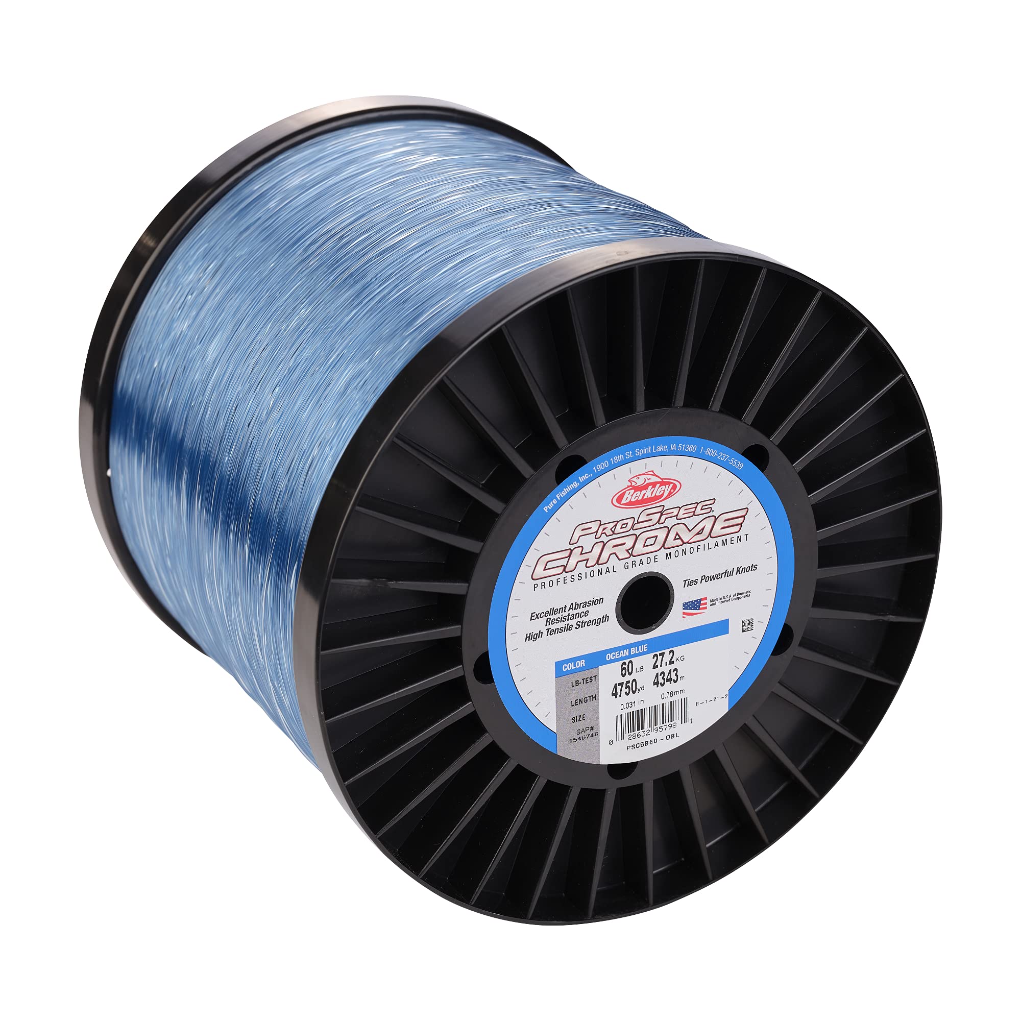 Berkley ProSpecĀ® Chrome, Ocean Blue (ProSpec Pro Grade), 80lb | 36.2kg Monofilament Fishing Line, Suitable for Saltwater Environments