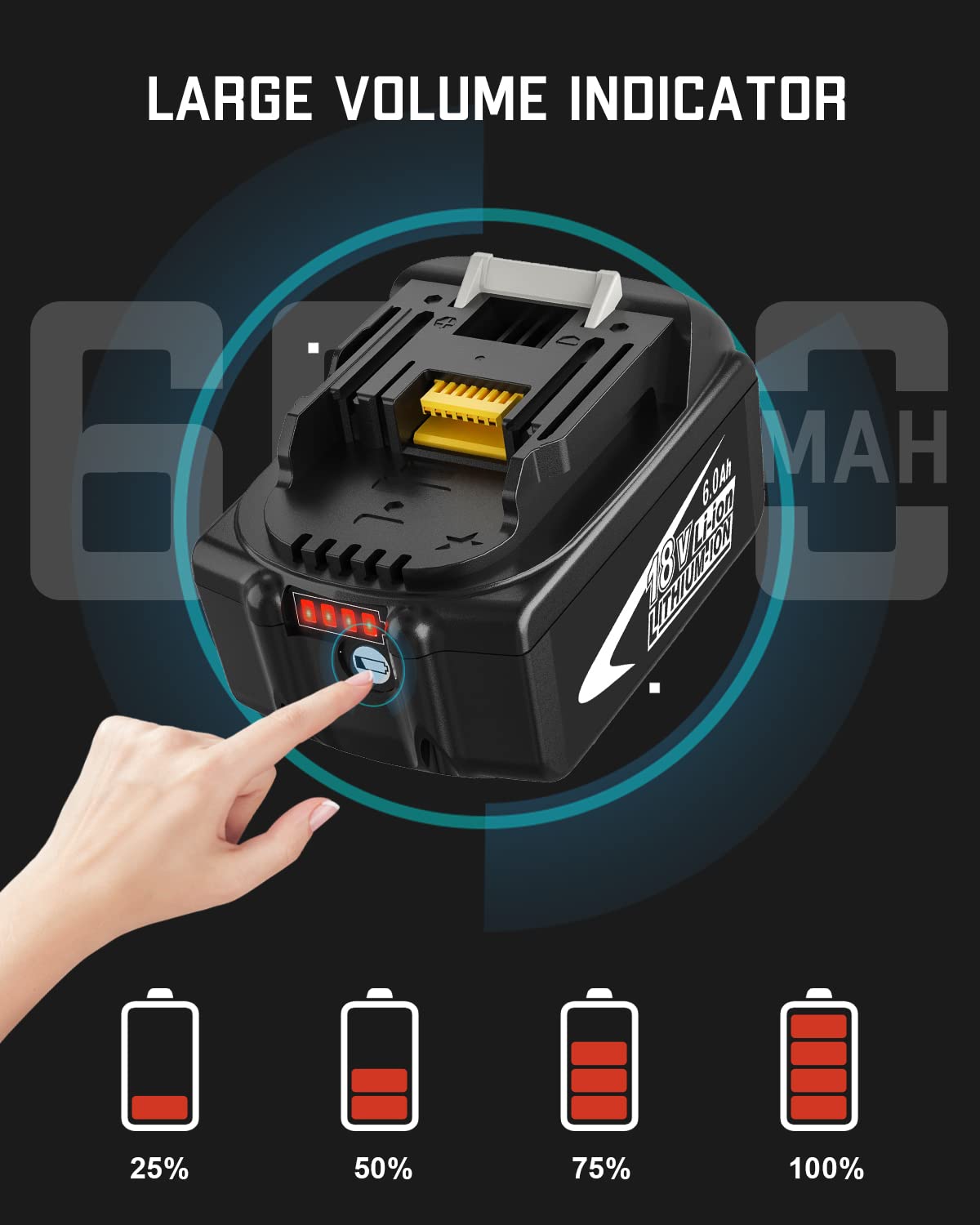 GERIT BATT Upgraded to 6.0Ah BL1860 Replacement for 18V Battery Compatible with 18V Battery Lithium Ion BL1860B BL1850 BL1850B BL1840 BL1840B BL1830 BL1830B BL1815 BL1815B(Multi)