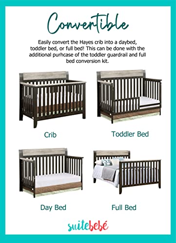 Suite Bebe Hayes 4 in 1 Convertible Crib, Coffee and Faux Barnwood - Quick Ship