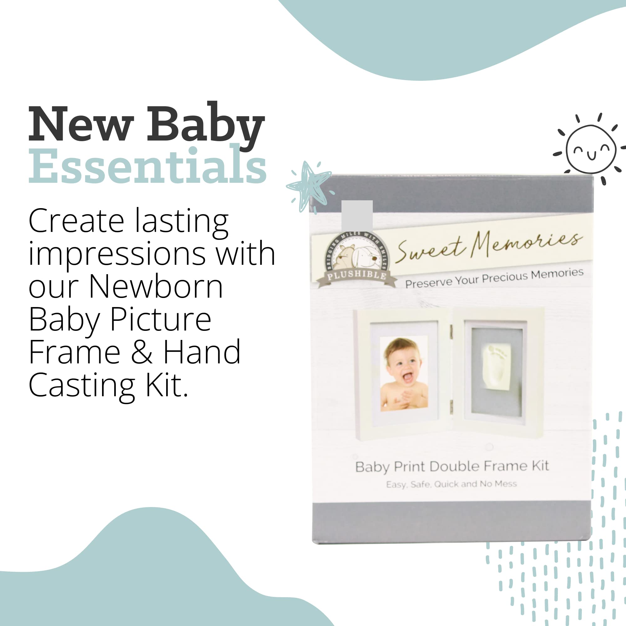 PLUSHIBLE Baby Handprint Footprint Keepsake Kit – Personalized Casting Kit with Picture Frame, Ideal for New Moms, Grandmas, and Baby Registries, White Hinge Frame