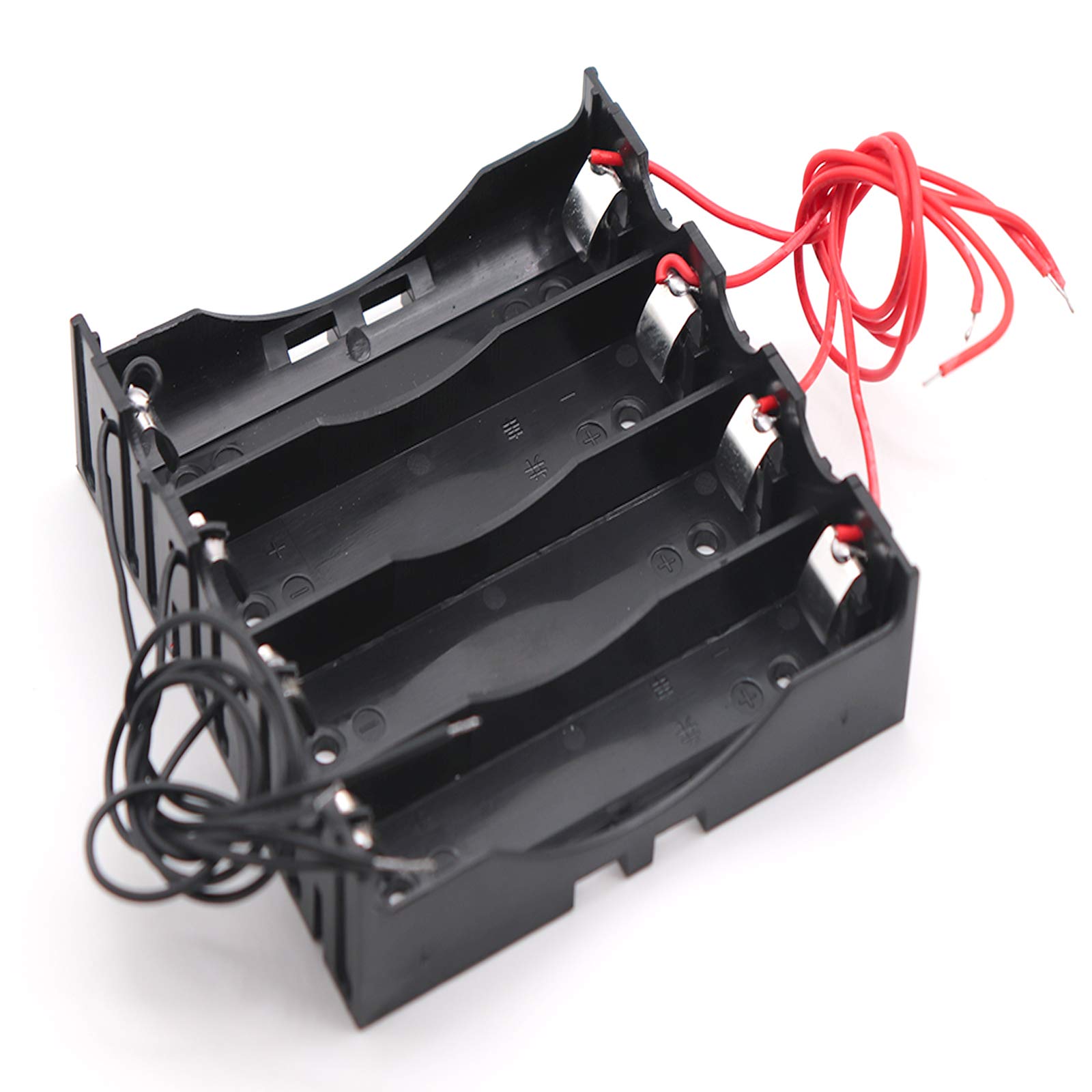 XFFCSEC18650 Battery Holder with Leads: 8 pcs 4 Slots x 3.7V Black Plastic Batteries Case, Suitable for 18650 Flat top Battery
