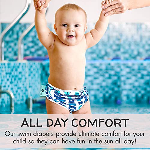 Reusable Swim Diapers for Babies, Infants & Toddlers - Adjustable Boys Swimming Diaper 0-2 Years, Eco-Friendly Washable with Snaps β Anchor & Fish β 2 Pack by Will & Fox