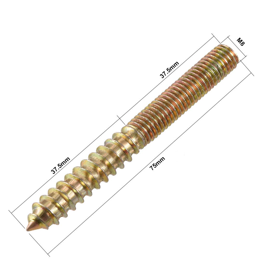 uxcell M8 Hanger Bolts Length 3"(75mm) Double Headed Bolts Self-Tapping Screw 8mm Wood Joint Furniture Legs 10pcs