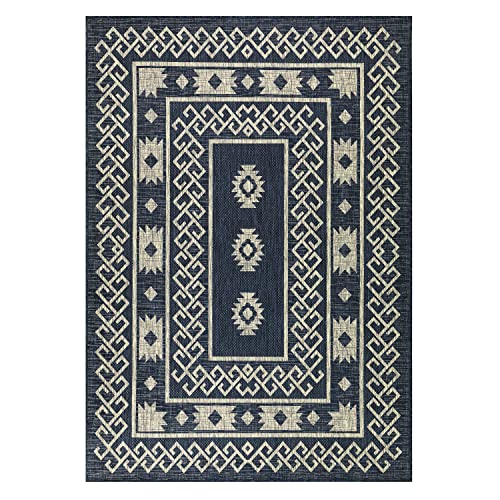 Antep Rugs Patio 8x10 Outdoor/Indoor Southwest Aztec Native Area Rug (Blue, 7'10" x 10')