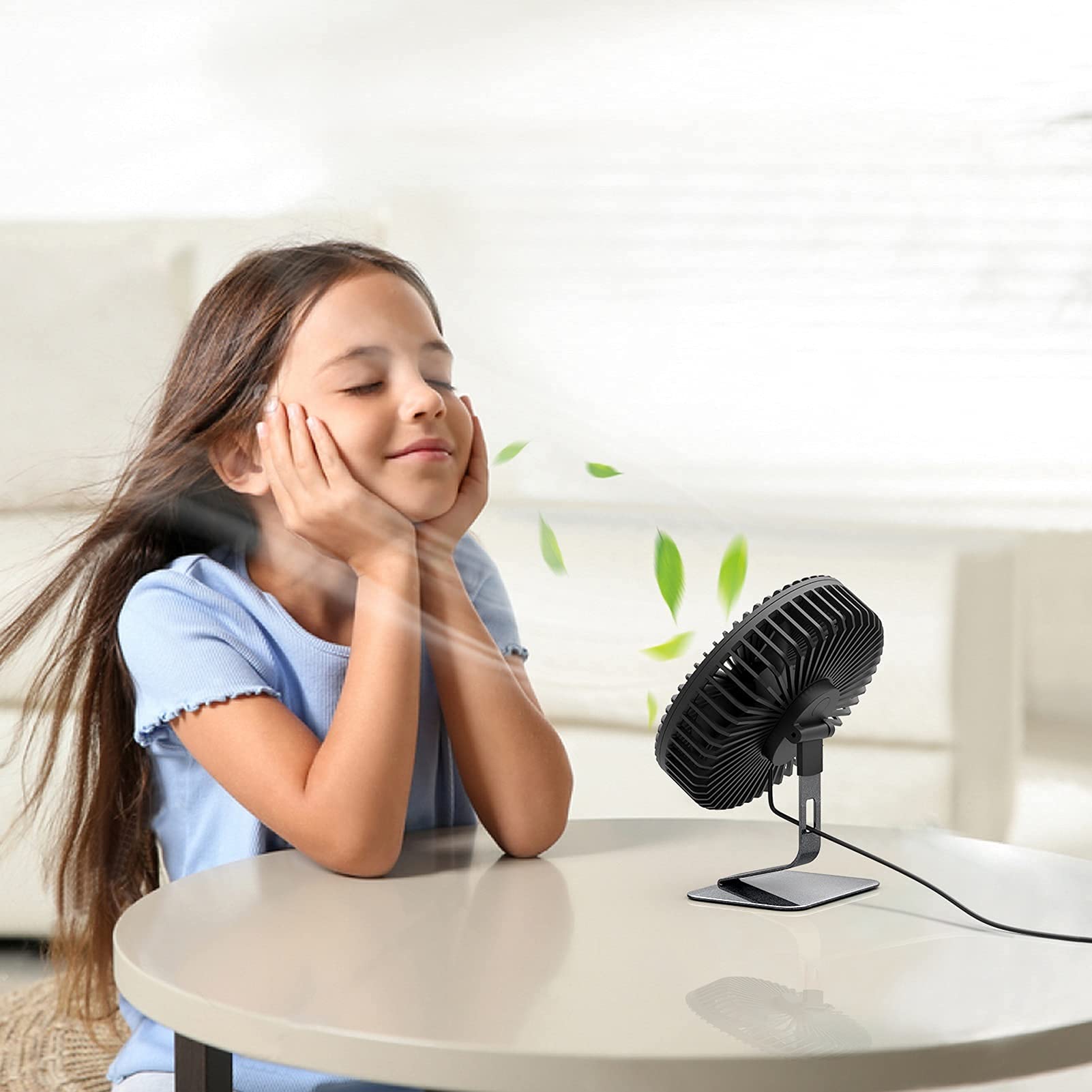 xasla 6'' USB Desk Fan, 4 Speeds Small Desk Fan, Ultra Quiet Electric Plug In, 90° Adjustment, Strong Wind, USB Powered, Portable Desktop Table Fan for Home Office