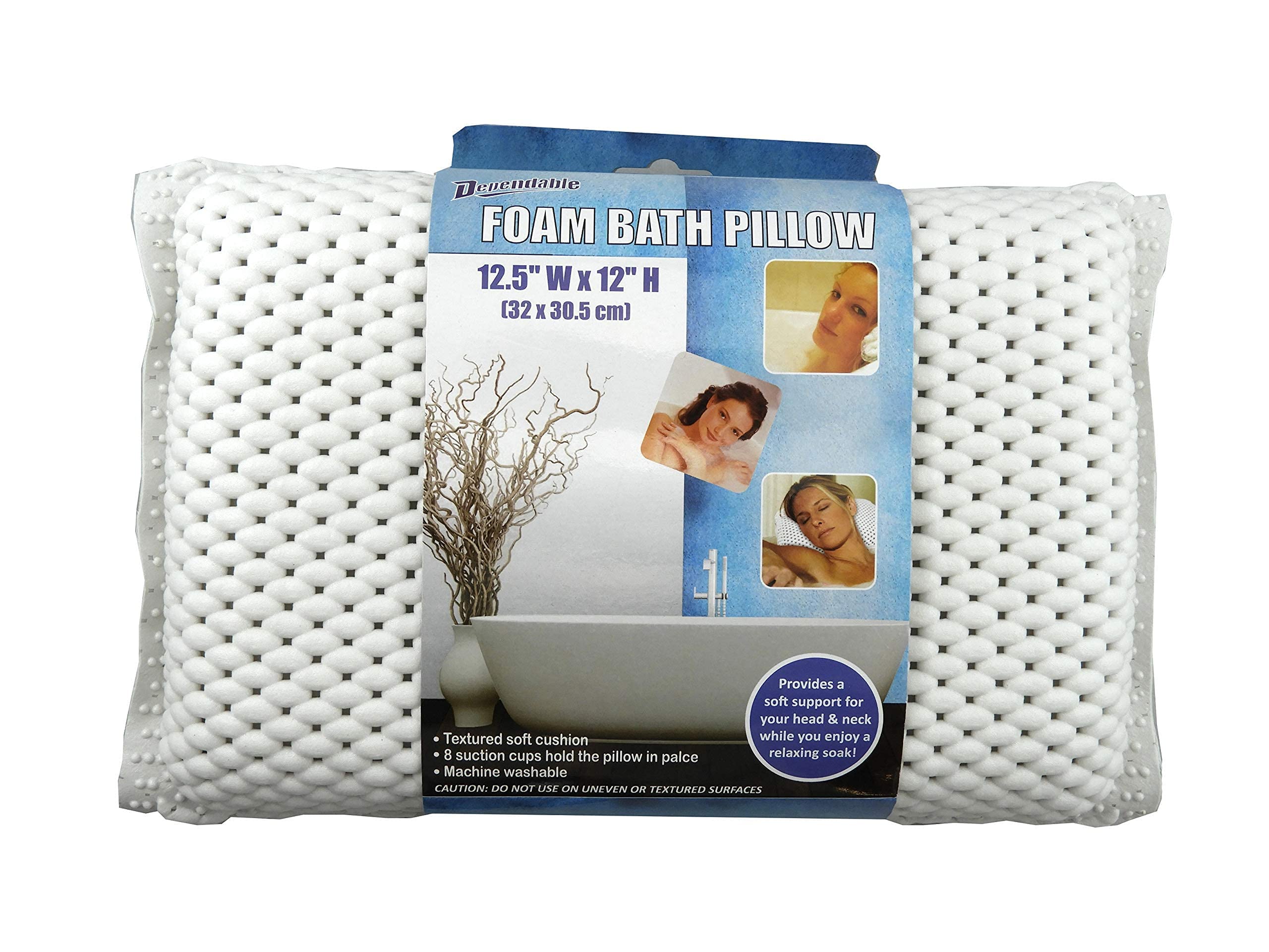 Luxurious Memory Foam Spa Bath Pillow for Tub Neck and Back Support - 8 Suction Cups, Non-Slip Design, Soft Cushion for Relaxing Soaks, by Dependable Industries