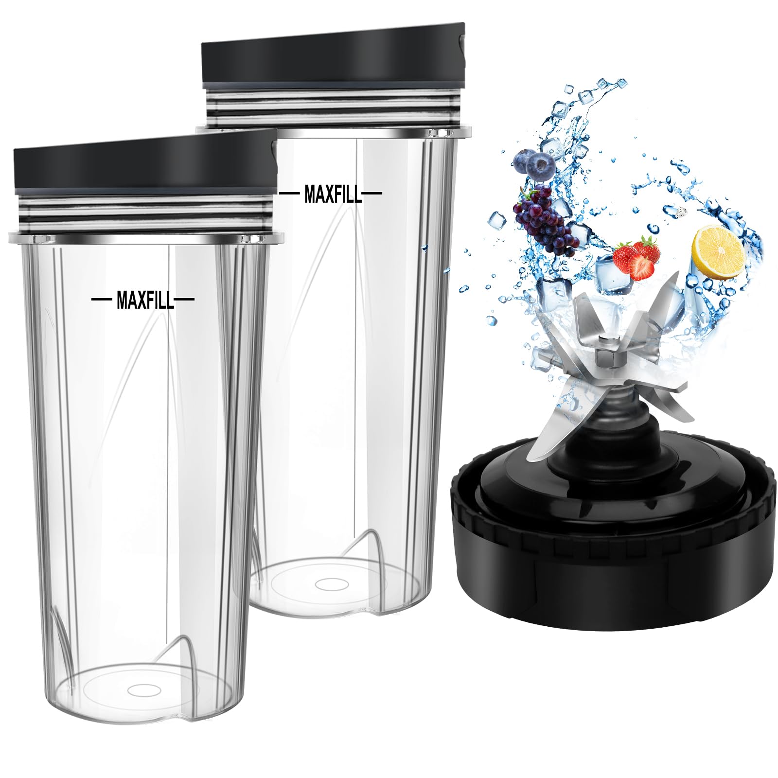 3 Pack Small 16oz Cup with Lids Magic Bulle Replacement Part Cup Mug with lids Compatible with 250w MB1001 Magic Bullet Mugs & Cups Blender Juicer Mixer