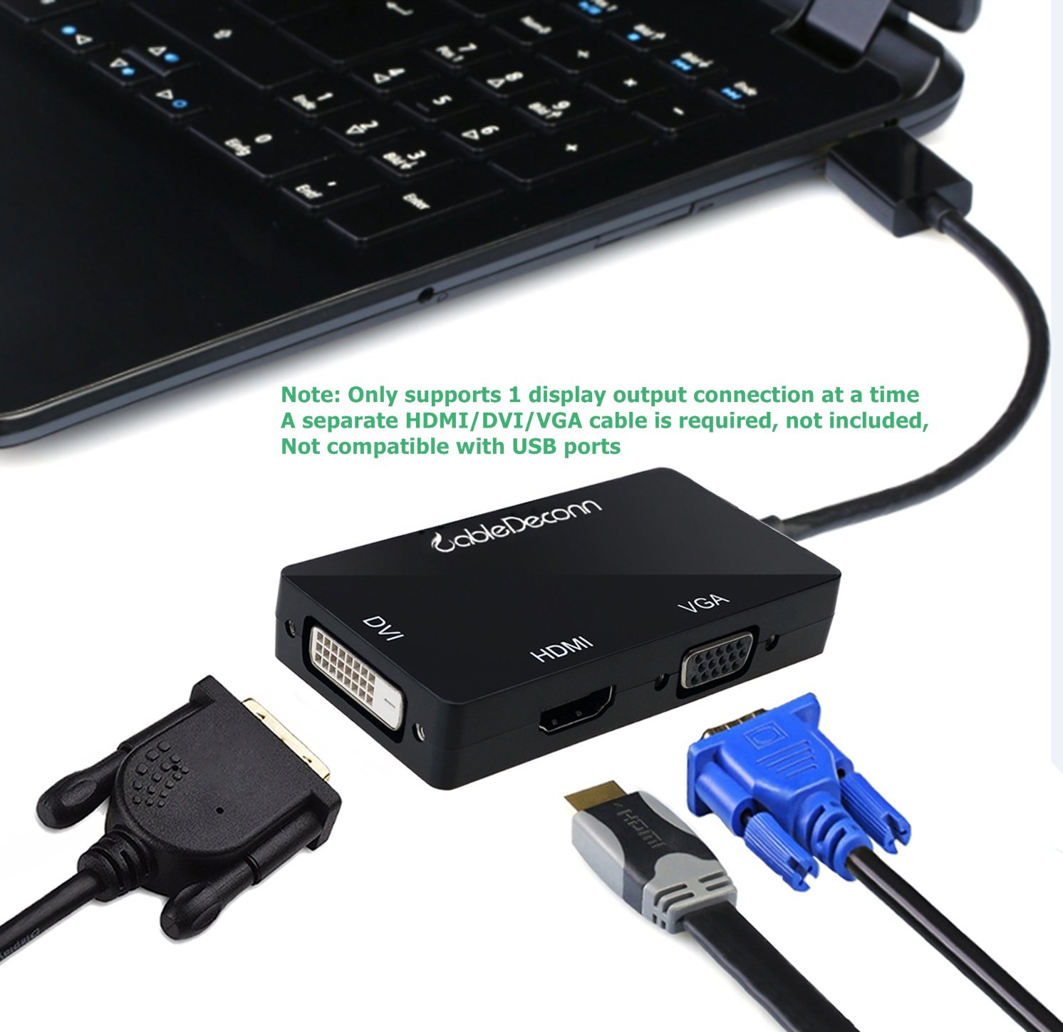 CableDeconn Multi-Function Displayport Dp to HDMI/DVI/VGA Male to Female 3-in-1 Adapter Converter Cable