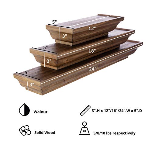 Kiera Grace Muskoka Fitz Wood Shelves - Walnut, 12", 18", 24", Set of 3 (FN00636-3INT)