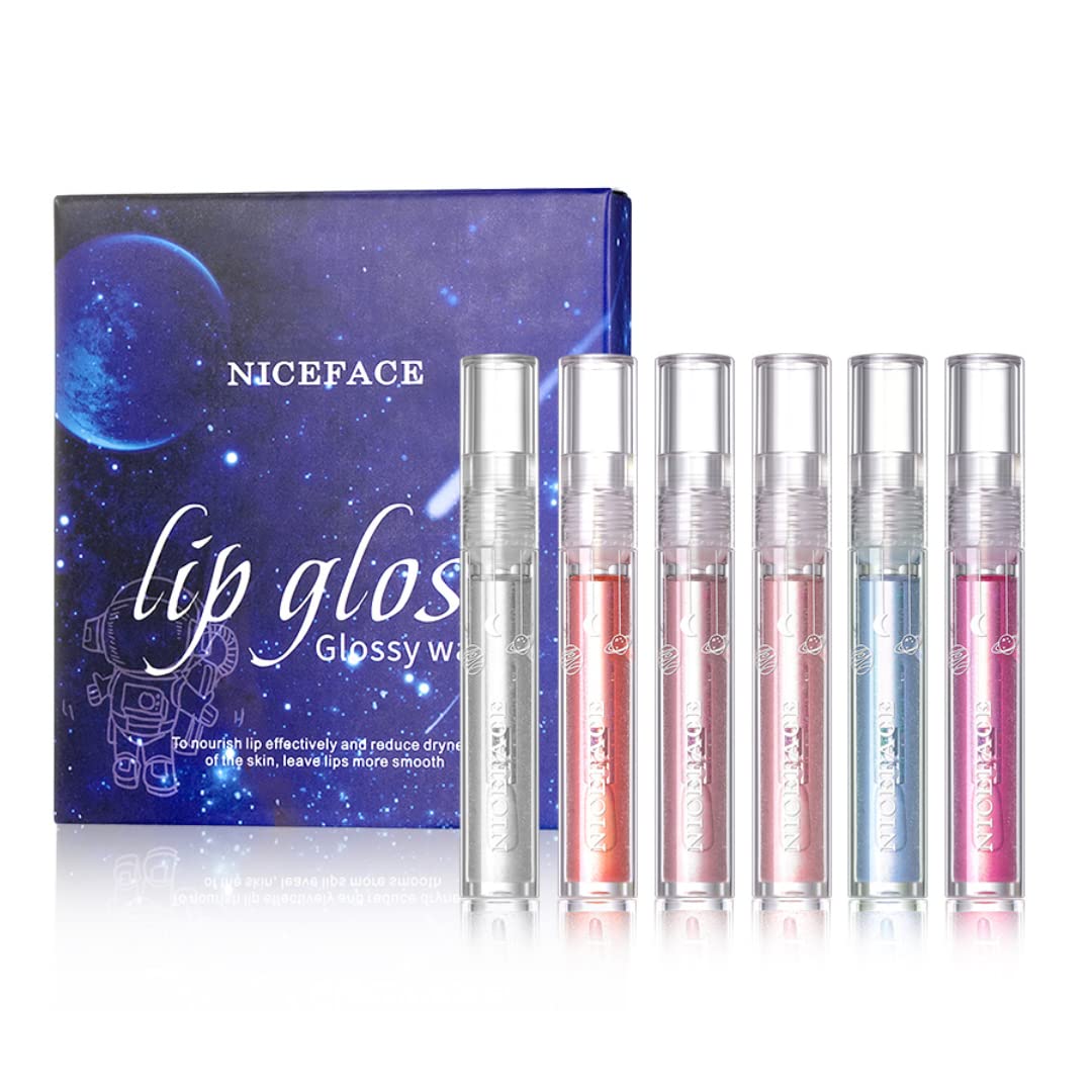 6 Pieces Lip Gloss Kit, Glossy Mirror Clear Lip Glaze Kit, Moisturizing Lip Tint Kit, Summer Makeup Glossy Lip Gloss for Young Girls