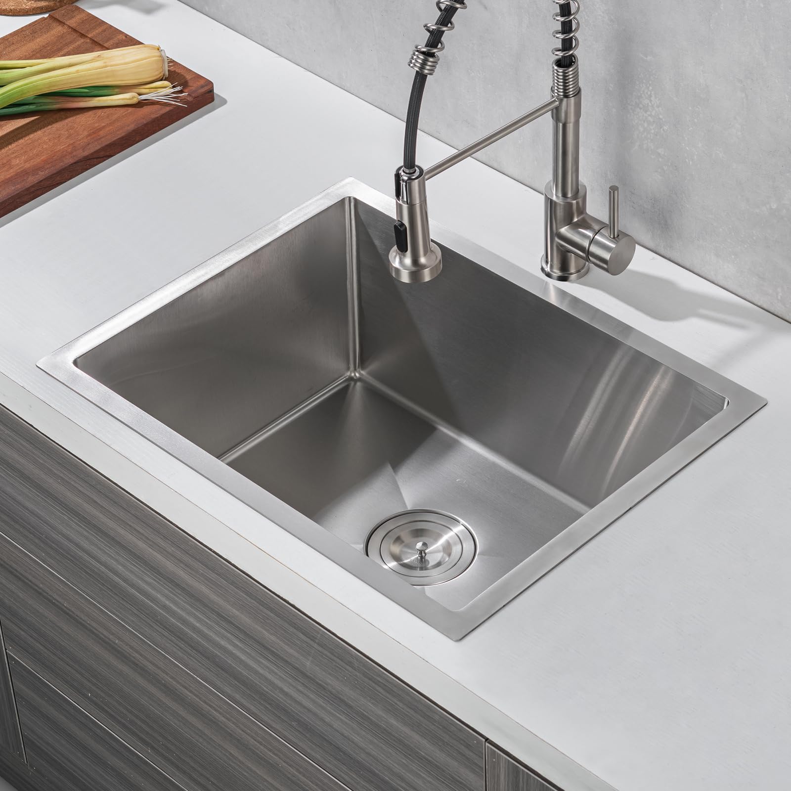 30in Drop-in Kitchen Sink Undermount Countertop Stainless Steel Single Bowl Kitchen Sinks with Bottom Grid and Basket Strainer Drain High-End Handmade Bar Sink