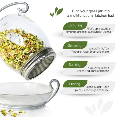 6PCS Stainless Steel Sprouting Lids β Regular Mouth Mason Jars Lids for Germination Kit 304 Stainless Steel Sprouting Jar Mesh Lids for Sprouts Grow Kit for Growing Broccoli Mung Bean Sprouts Alfalfa
