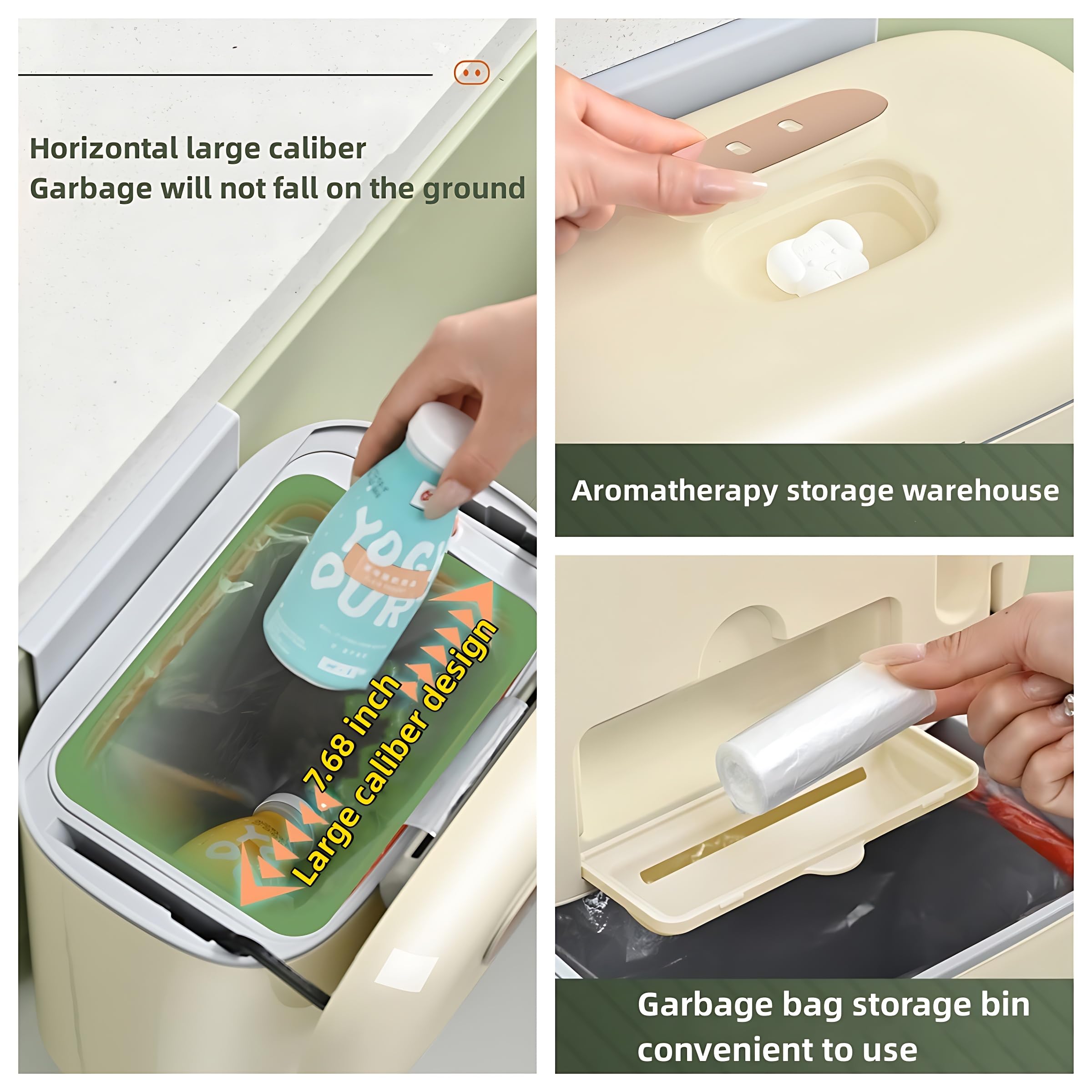 AIWE7D 9L/2.4 Gallon Hanging Trash Can for Kitchen Cabinet Door with Slide Lid Portable Hang Trash Bin Garbage Can for Bathroom with Sticky Hook ABS