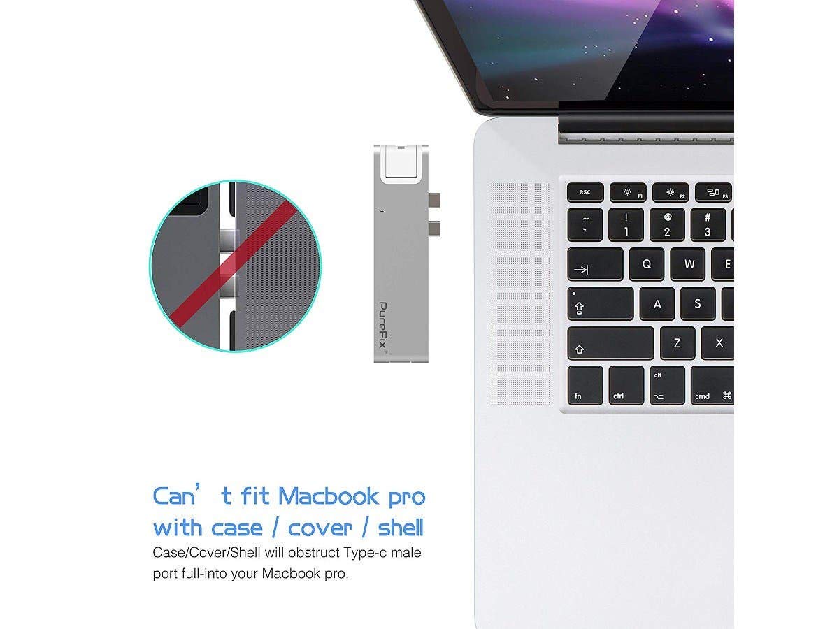 Purefix USB C Hub, 7-in-1 Dual Type-C Adapter - Silver for MacBook Pro 13 15 Gigabit Ethernet, Power Delivery, Thunderbolt 3, 4K HDMI, MicroSD/SD Card Reader